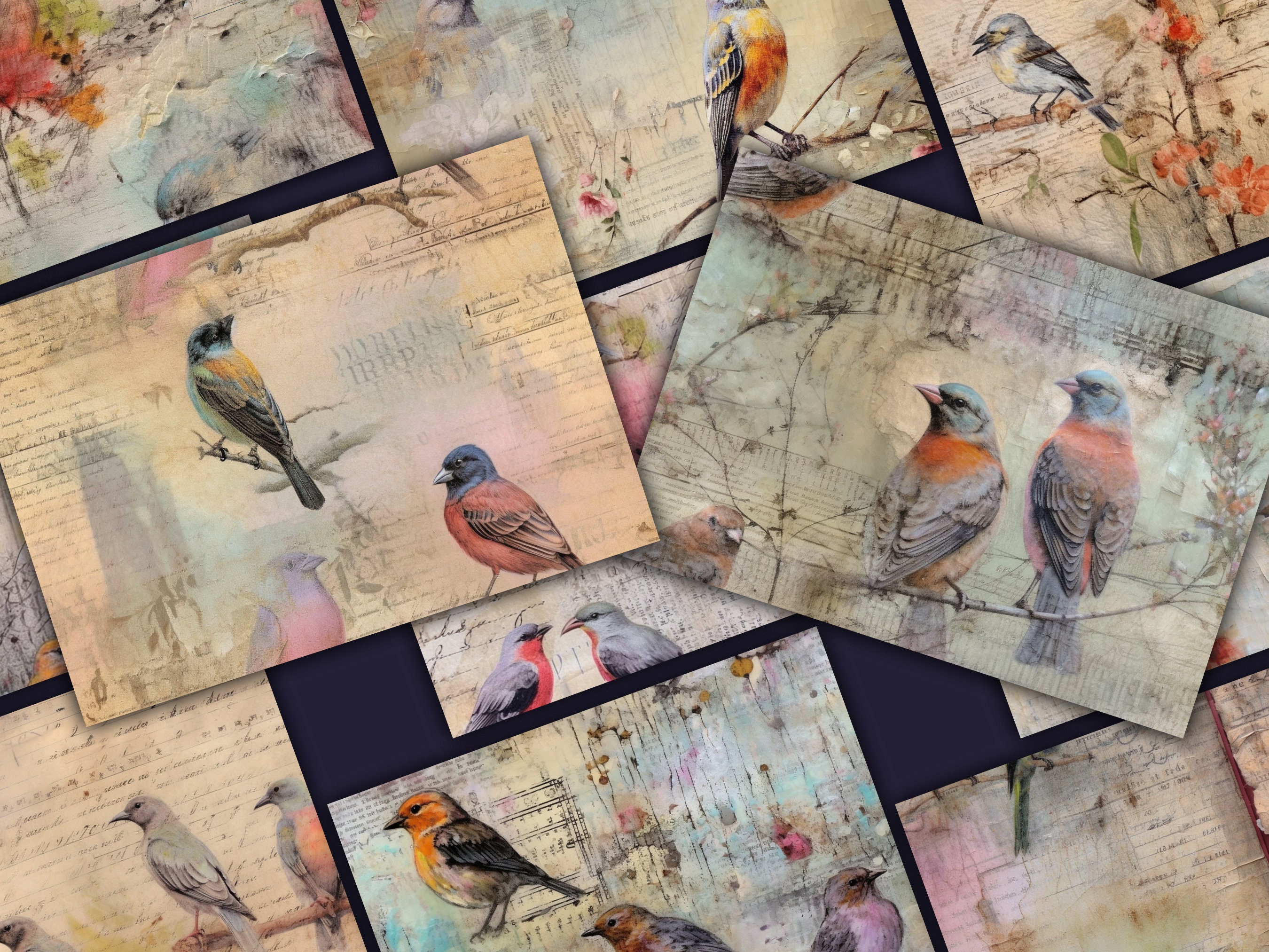 Birds Junk Journal Kit, 30 Double Bird Pages & 12 Bird Ephemera ...