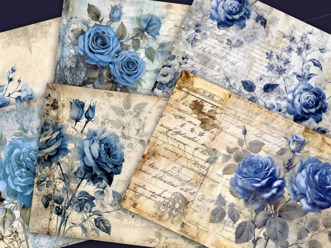 Blue Rose Junk Journal Pages - 12 Rose Double Printable Junk Journal ...