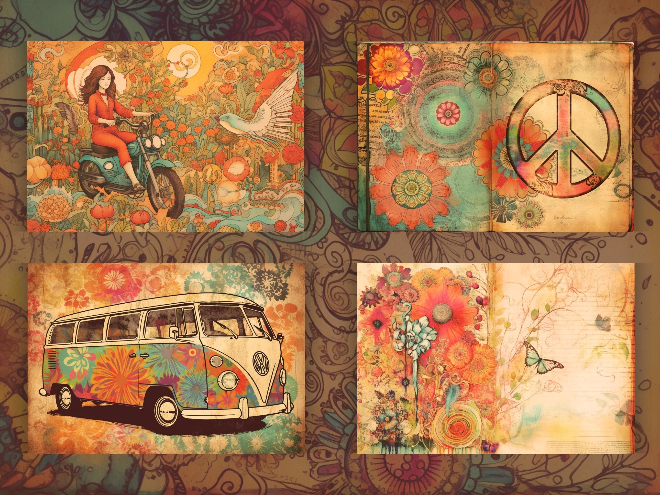 Trippy Hippie Junk Journal Pages 12 Double Trippy Junk Journal Pages ...