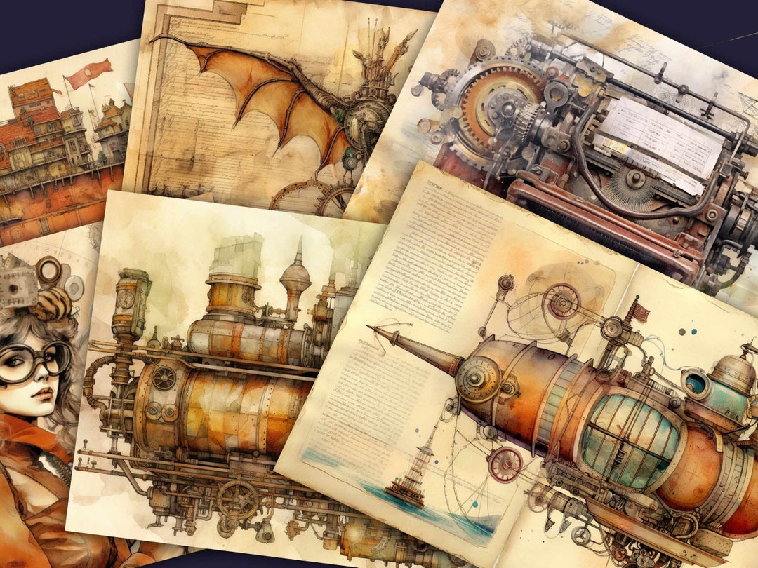 Steampunk Industrial Junk Journal Pages 20 Steampunk Double - Etsy