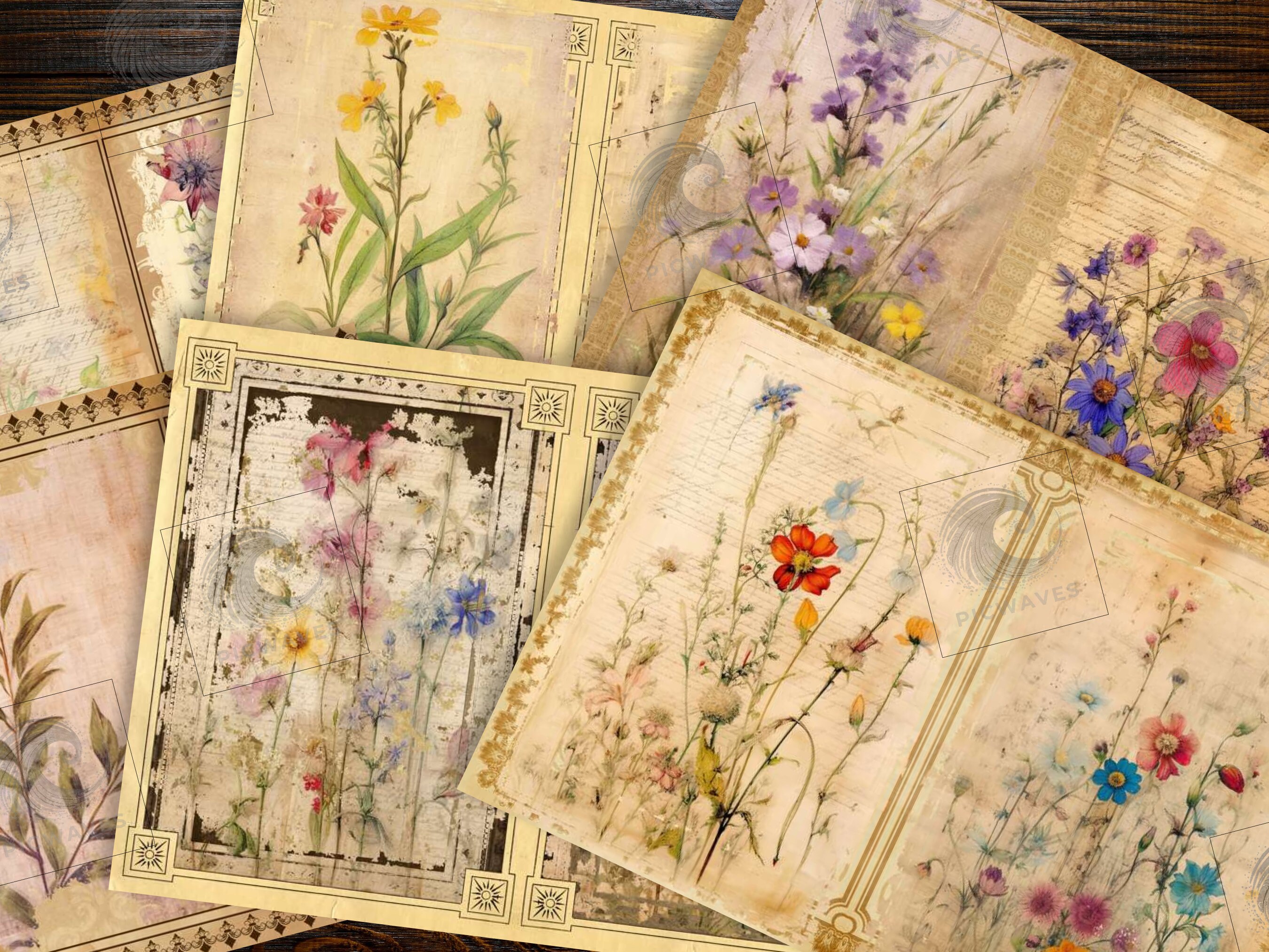 12 Wildflower Journal Pages, Flower Junk Journal Basic Papers ...