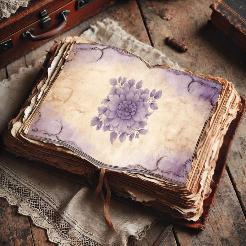 Vintage Lilac Floral Papers - Junk Journal Collage Sheets for Decoupage ...