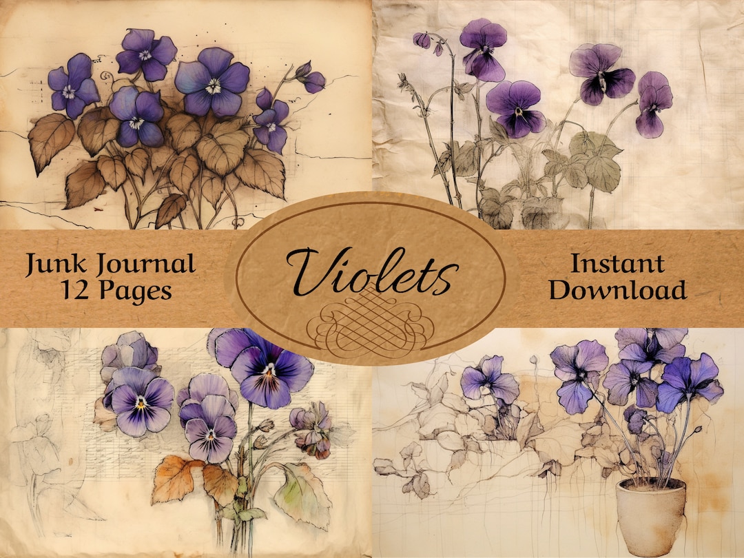 Violet Junk Journal Pages 12 Violet Double Daisy Pages Digital Download ...