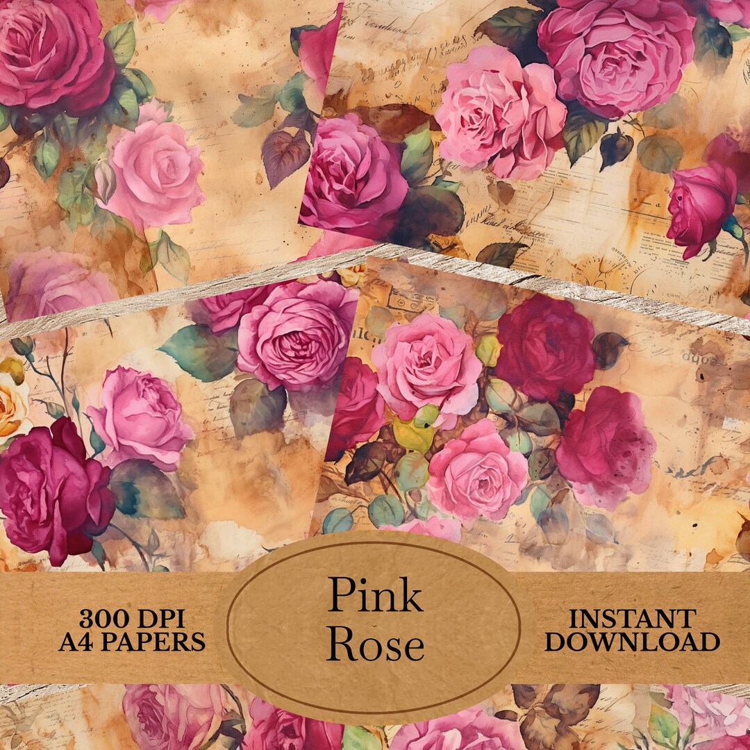 Pink Rose Junk Journal Pages Rose Double Printable Junk Journal Pages ...