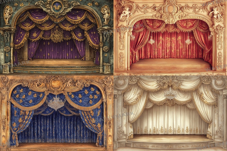 Baroque Theater Printable Paper | Vintage Stage Digital Backgrounds (25 ...
