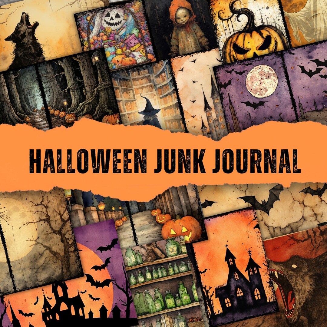 Vintage Spooky Halloween Junk Journal Kit, 50 Double Pages (printable ...