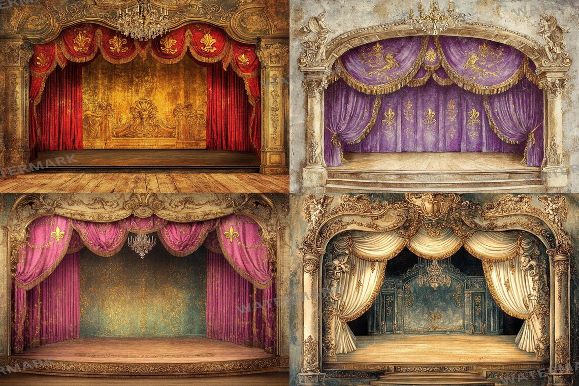 Baroque Theater Printable Paper | Vintage Stage Digital Backgrounds (25 ...