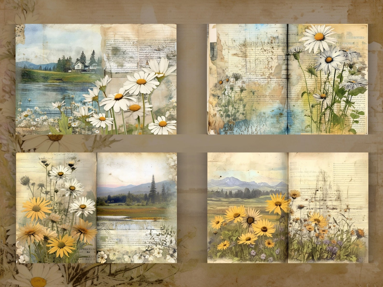 Daisy Junk Journal Pages 40 Double Daisy Pages Digital - Etsy