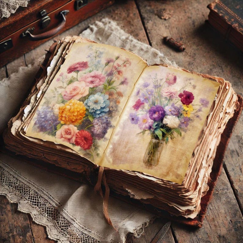 Flower Bunches Vintage Junk Journal Pages - Printable Scrapbook Kit ...