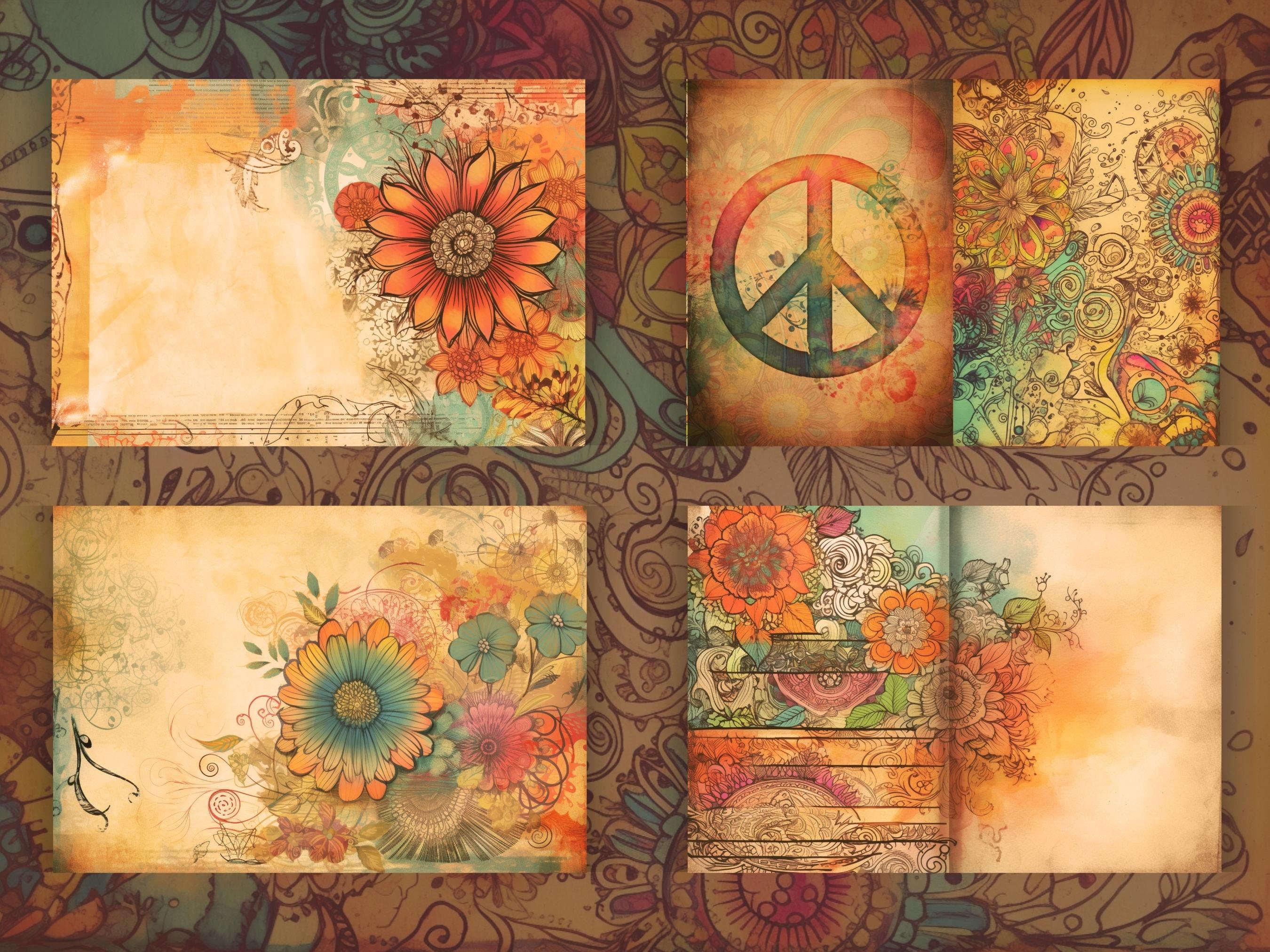 Trippy Hippie Junk Journal Pages 12 Double Trippy Junk Journal Pages ...