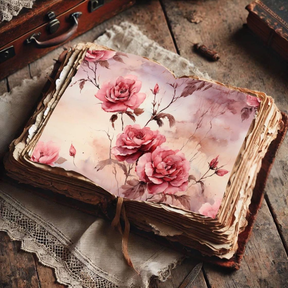 Pink Roses Junk Journal Papers - Vintage Floral Printable Ephemera for ...