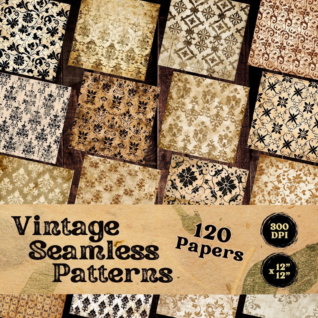 120 Vintage Seamless Patterns - Vintage Victorian Patterned Papers - Junk Journal, Victorian ...