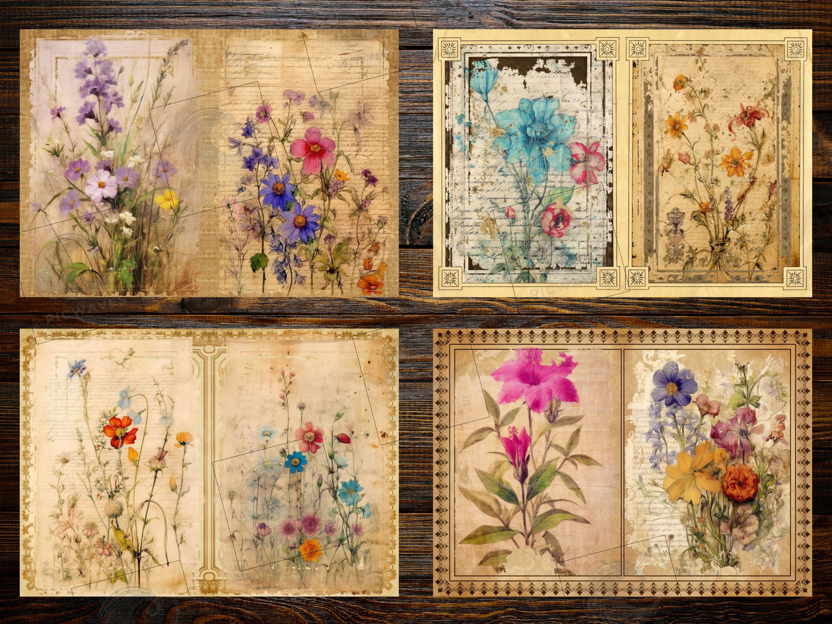 12 Wildflower Journal Pages, Flower Junk Journal Basic Papers ...