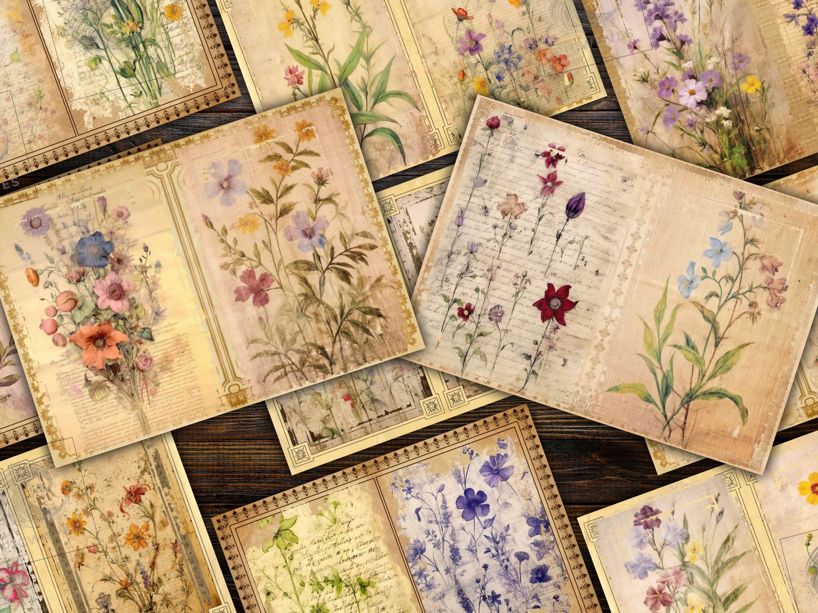 12 Wildflower Journal Pages, Flower Junk Journal Basic Papers ...
