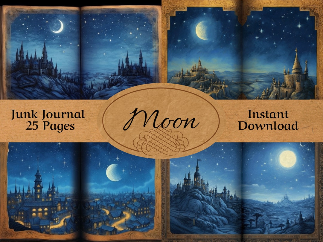 Moon Junk Journal Pages 25 Double Pages Digital Download Printable ...