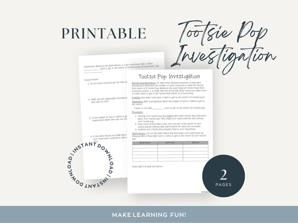 Tootsie Pop Lab Investigation Printable Lab Investigation Printable Lab ...
