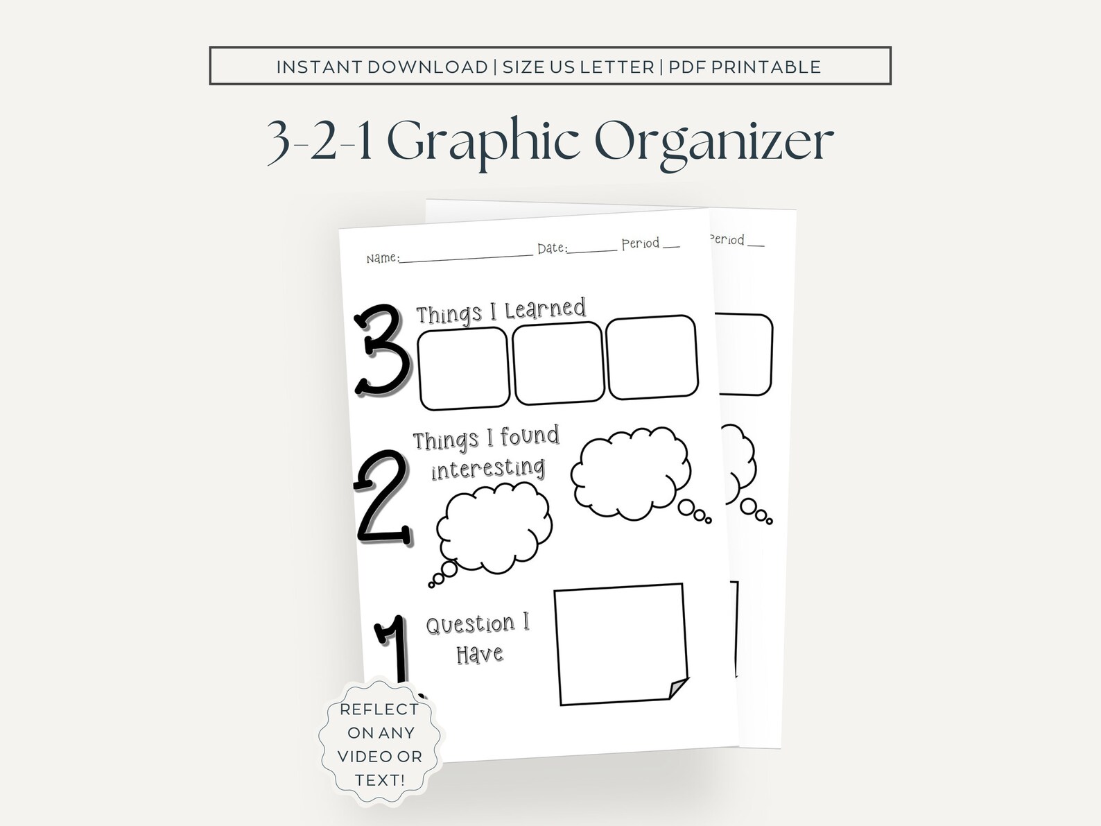 3-2-1 Graphic Organizer Graphic Organizer Reflection Sheets - Etsy