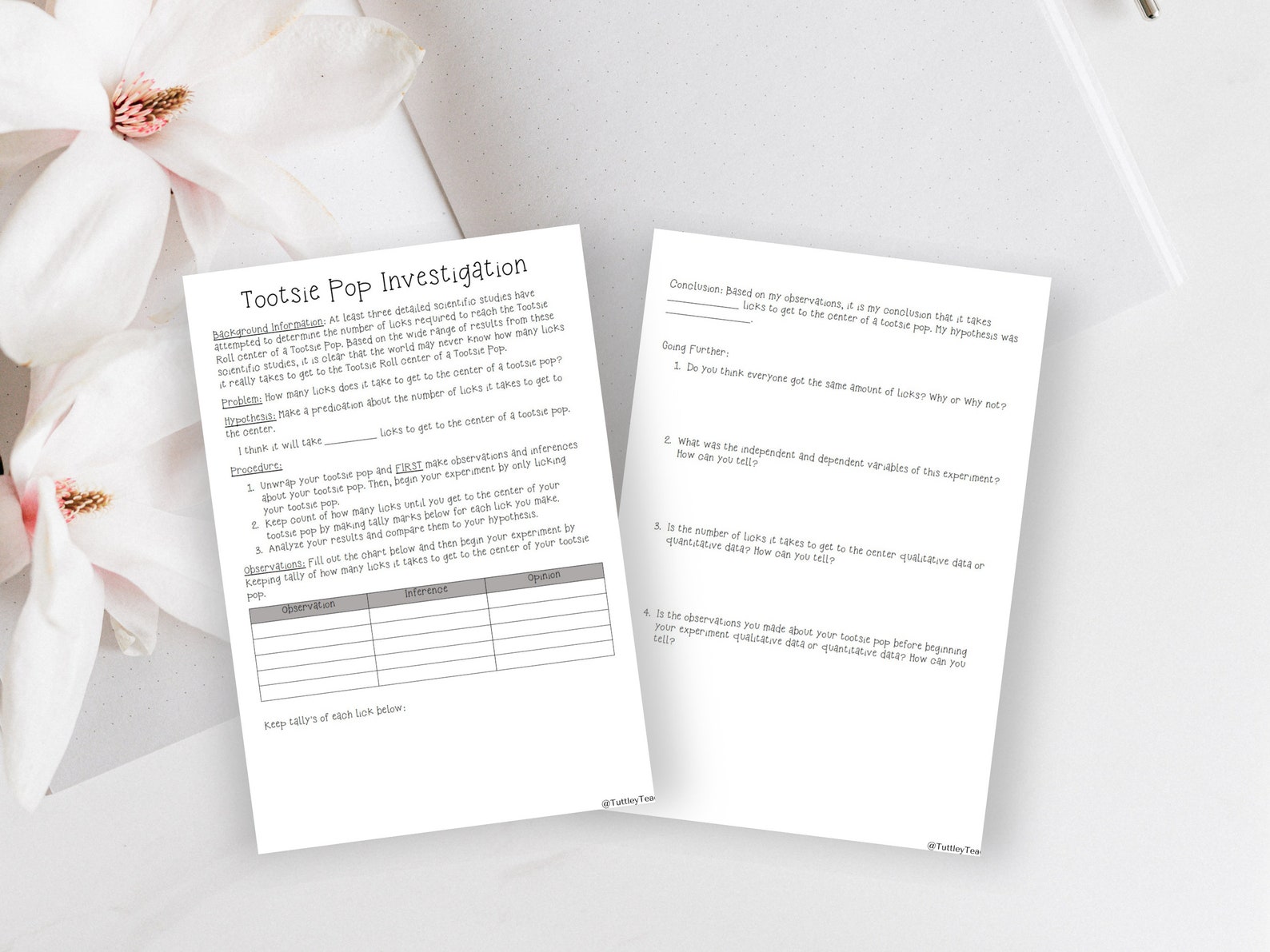 Tootsie Pop Lab Investigation Printable| Lab Investigation Printable ...