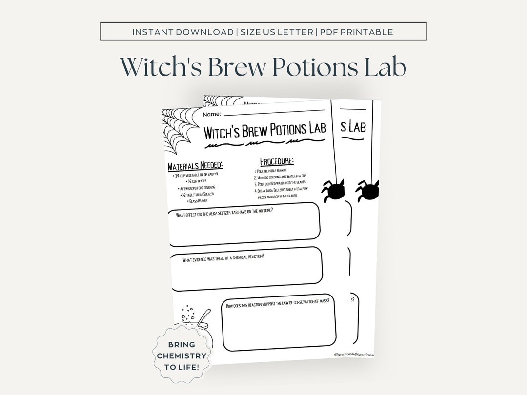 Witch's Brew Potions Lab Printable Chemistry Lab - Etsy