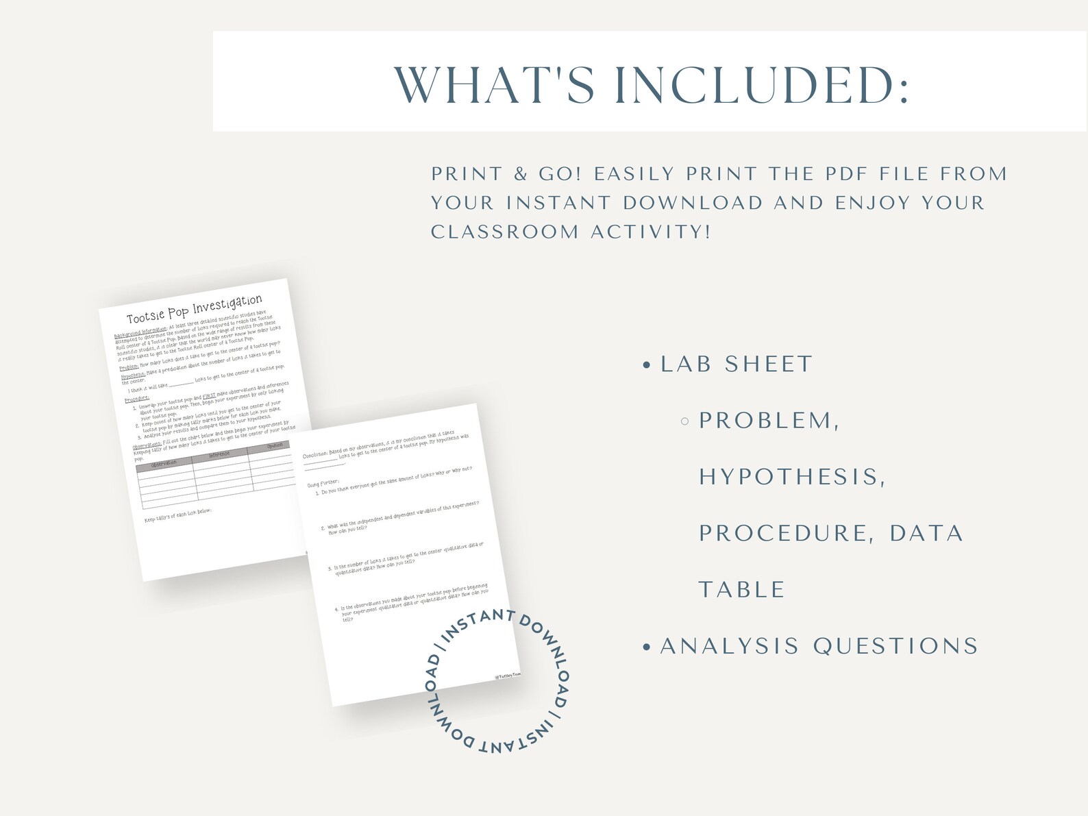 Tootsie Pop Lab Investigation Printable| Lab Investigation Printable ...