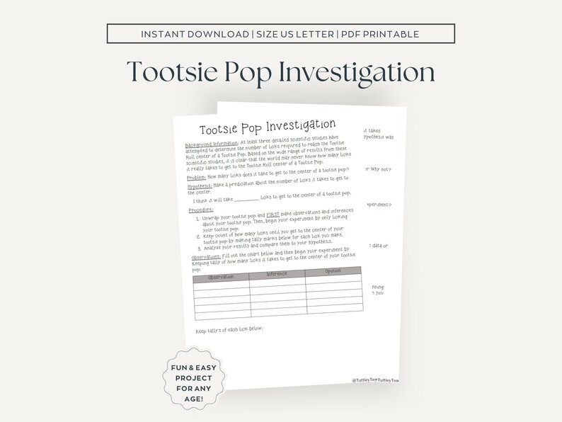 Tootsie Pop Lab Investigation Printable| Lab Investigation Printable ...