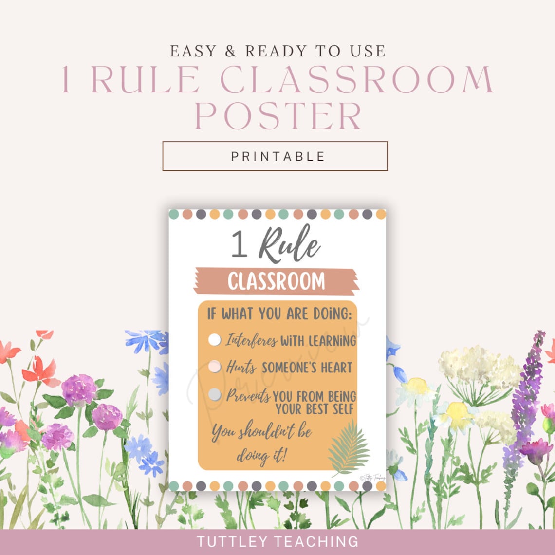 1 Rule Classroom Poster| Classroom Rules| Classroom Poster| Classroom ...