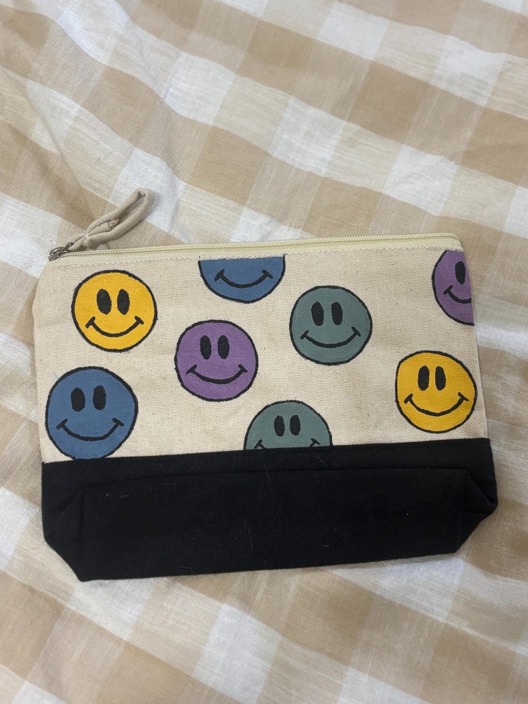 Hand Painted Canvas Pouch | Personalized Bag | Smiley Face - Etsy
