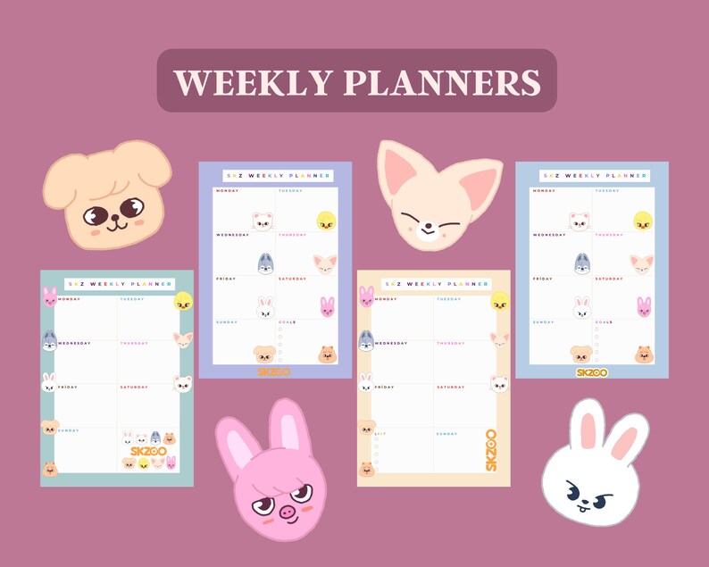 Skzoo Printable Digital Colorful Weekly Planner 2024 Calender Bundle ...
