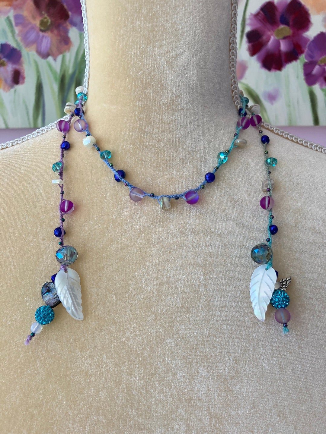 Charmed Necklace/belt Beaded & Finger Crocheted W/ Shells - Etsy