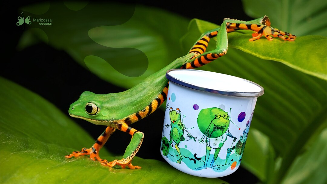 Enamel Mug With Playing Frogs Camping Mug Frogs Cottage Mug - Etsy