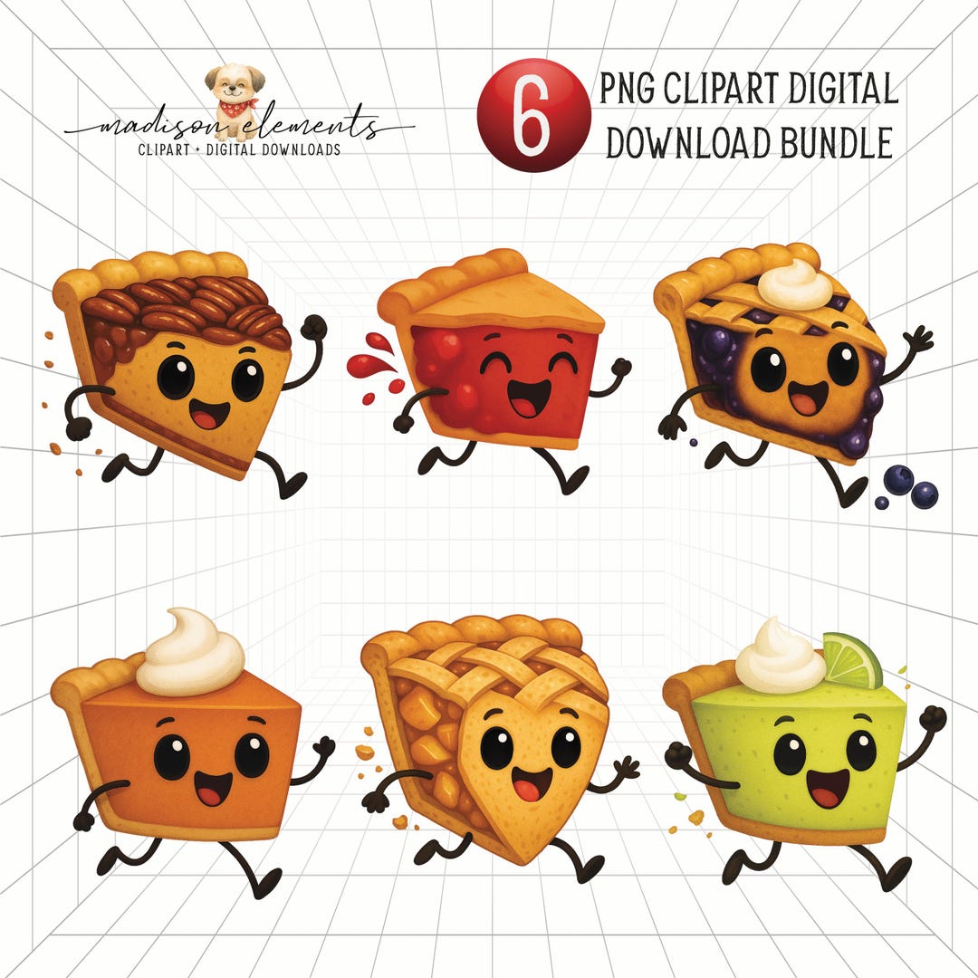 Pie Slices Digital PNG Bundle, Funny Kawaii Pies Digital Download, Cute ...