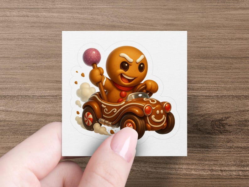 Gingerbread Man Racing Digital PNG, Funny Cookie in Car Clipart ...