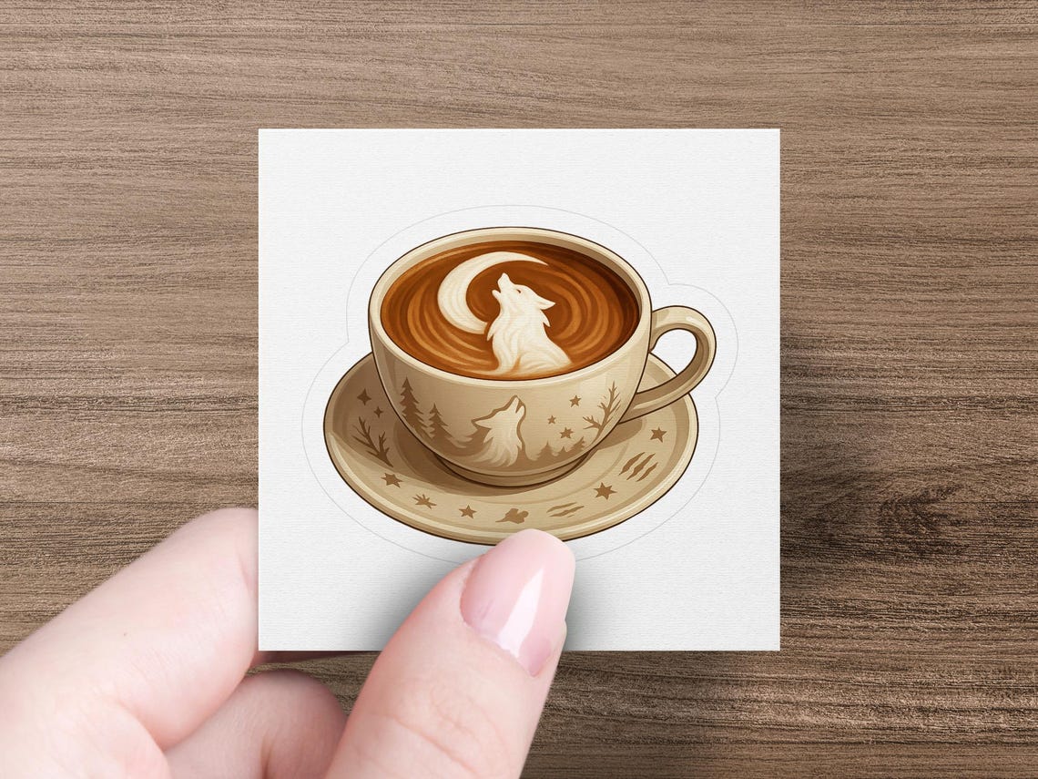 Wolf Coffee Latte Art PNG, Howling at Moon Latte, Coffee Lover Gift ...