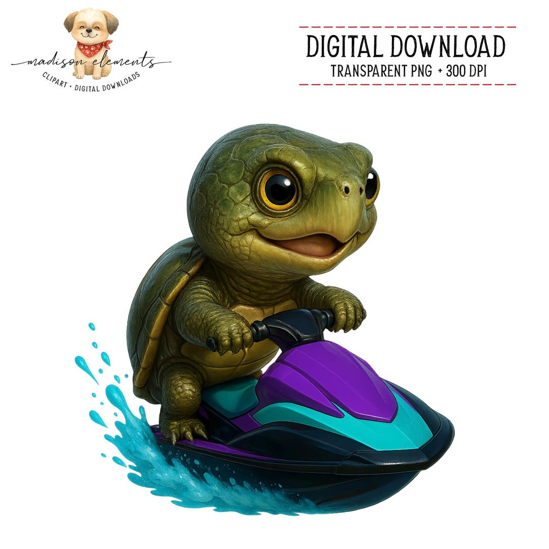 Turtle on Jet Ski Digital Download PNG, Cute Turtle Art Print, Funny ...