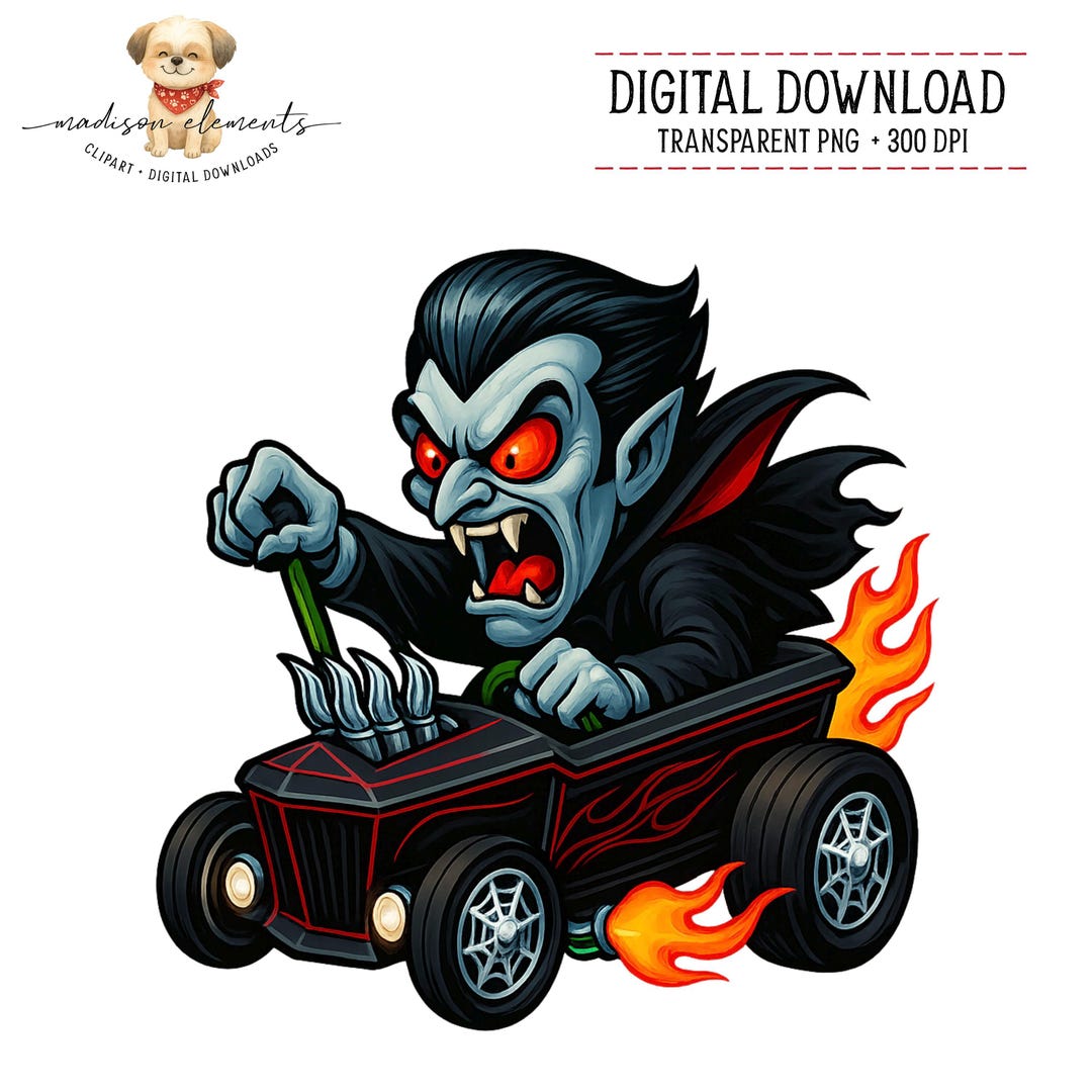 Vampire Wacky Racer Digital PNG , Halloween Derby Car PNG, Monster ...