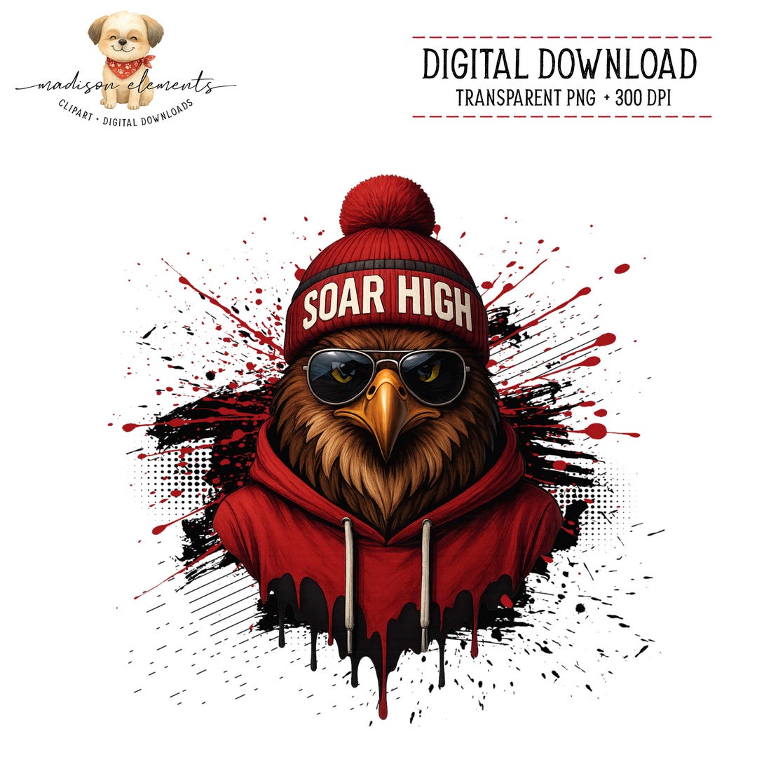 Soar High Hawk PNG, Bird Mascot With Beanie Digital Download, Hawk in ...