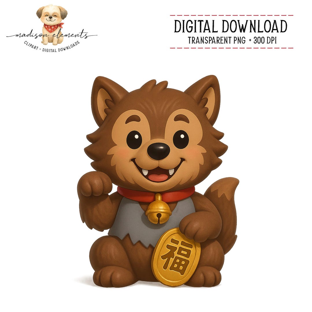Lucky Werewolf Digital Download PNG, Maneki Neko Style Wolf, Wealth and ...