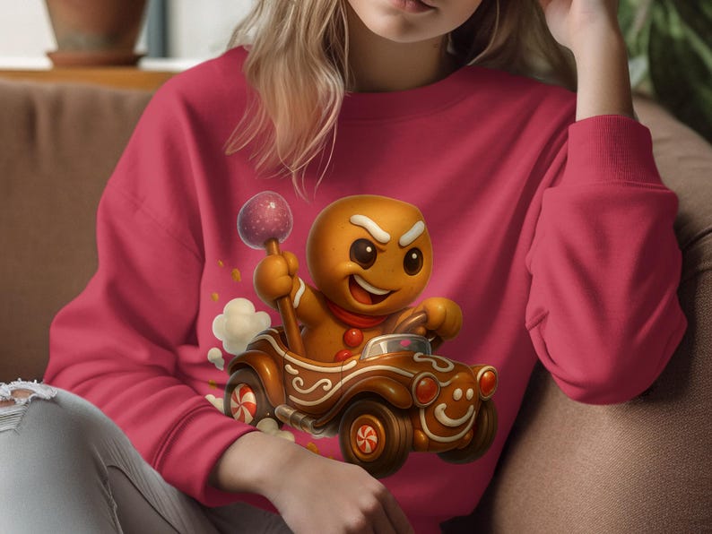 Gingerbread Man Racing Digital PNG, Funny Cookie in Car Clipart ...