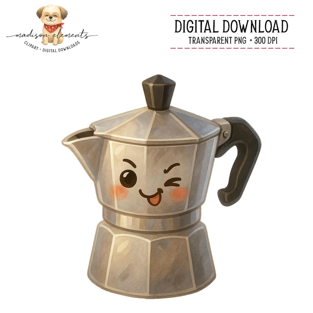 Cute Moka Pot Digital PNG, Funny Coffee Maker Art, Cartoon Coffee ...