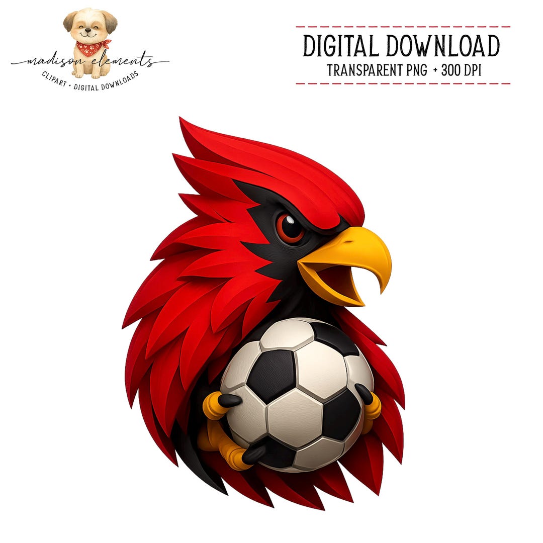 Cardinal Mascot Digital PNG, Cardinal Holding Soccer Ball, Cute Bird ...