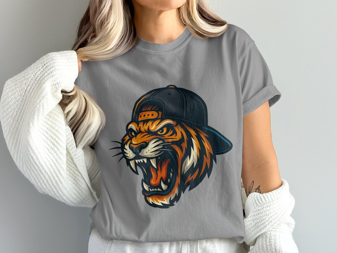 Roaring Tiger Mascot Digital PNG Download, Angry Tiger With Backwards ...