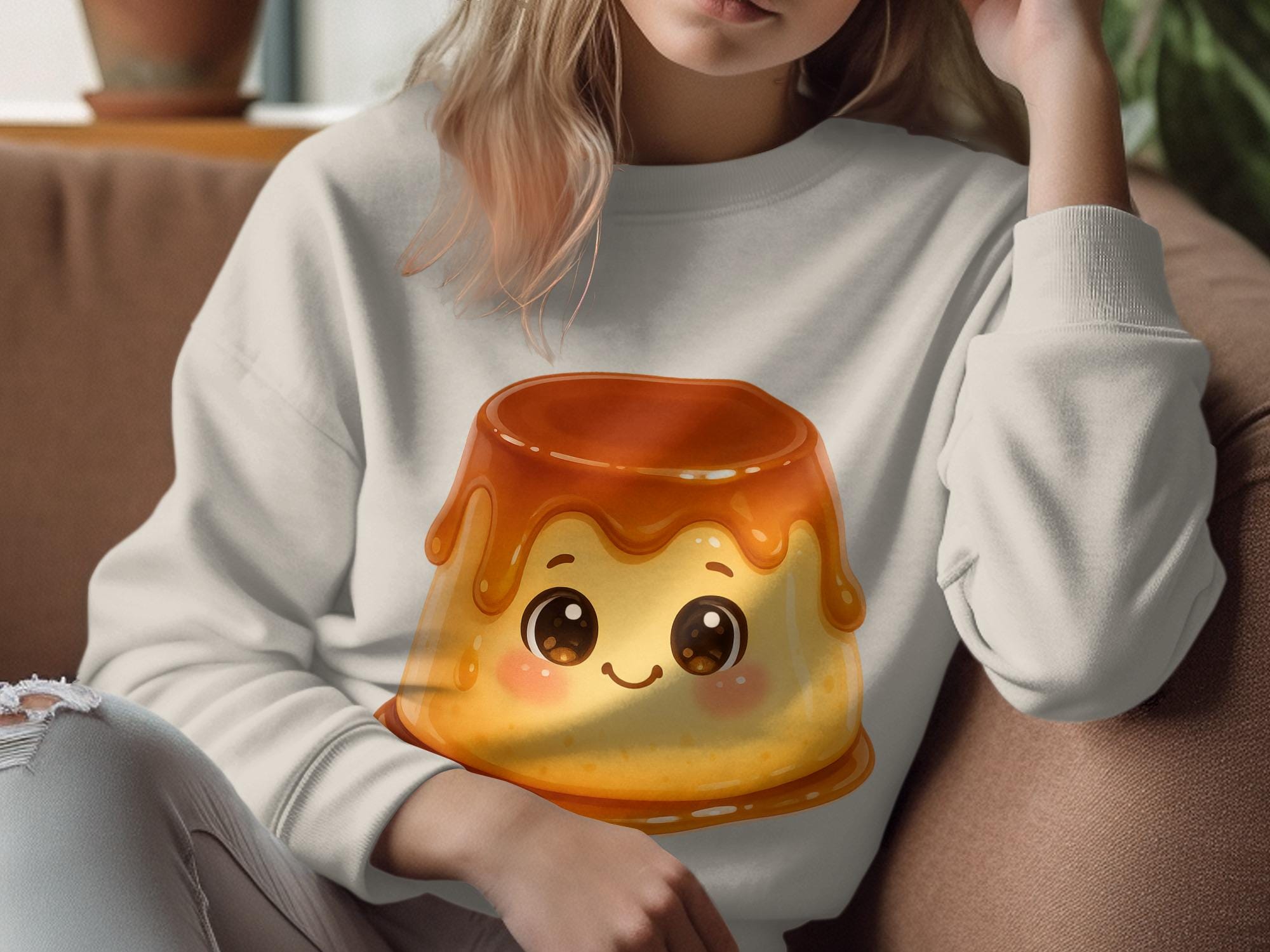 Cute Flan Digital PNG, Kawaii Pudding Graphic, Dessert Illustration ...
