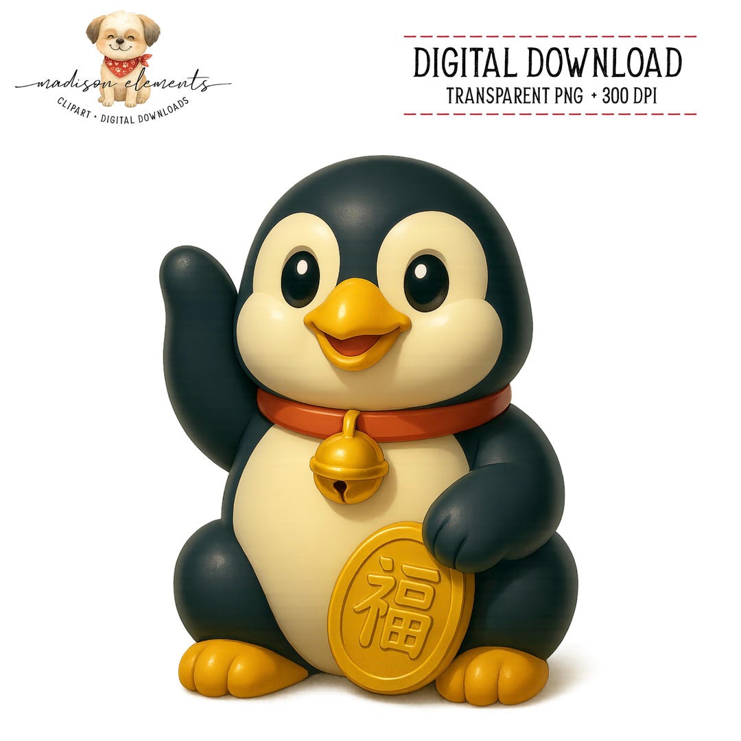 Lucky Penguin Digital PNG, Maneki Neko Download, Cute Cartoon Penguin ...