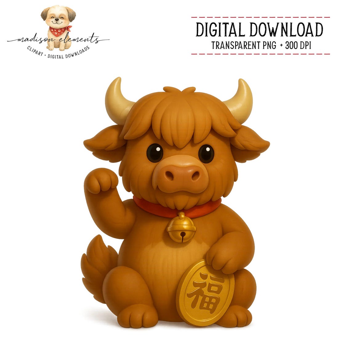 Cute Ox Digital, Chinese New Year PNG, Year of Ox, Zodiac Animal Art ...