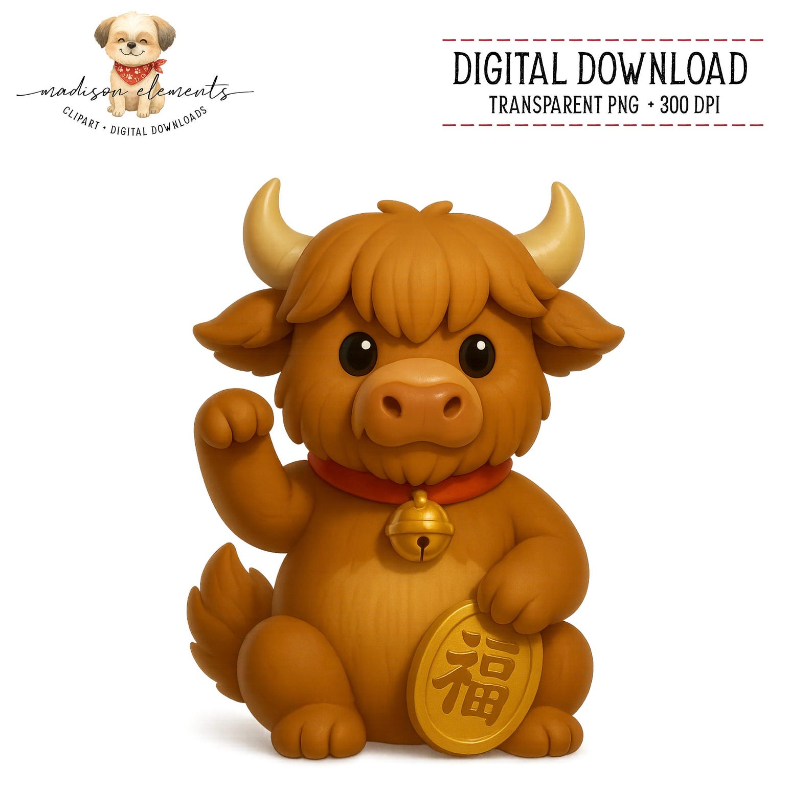Cute Ox Digital, Chinese New Year PNG, Year of Ox, Zodiac Animal Art ...