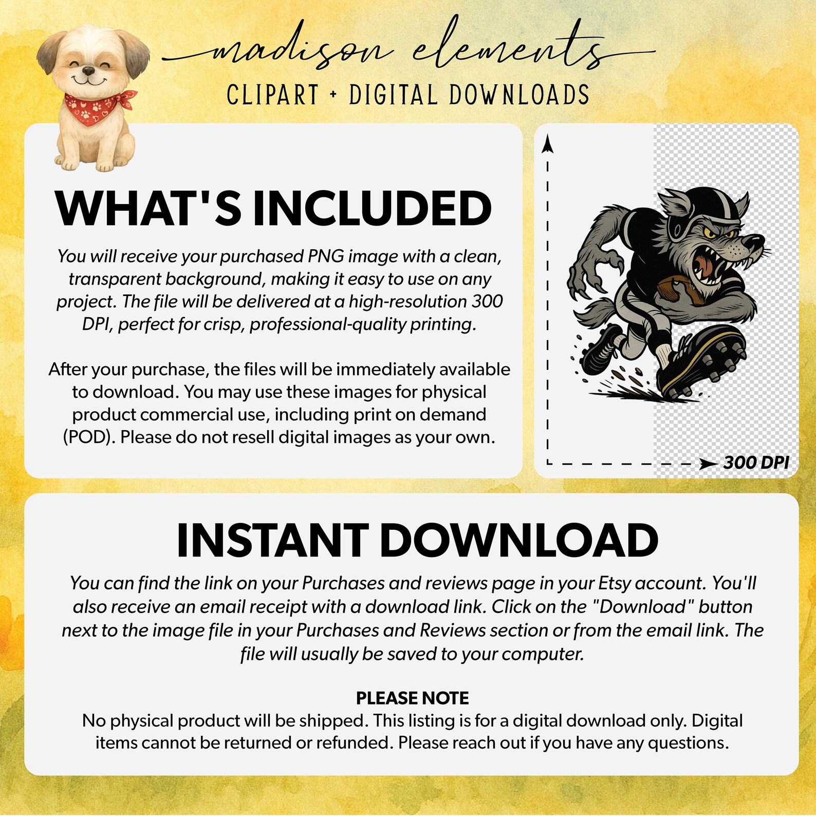 Football Wolf Mascot Clipart, Retro Wolf Digital PNG Download, Sports ...