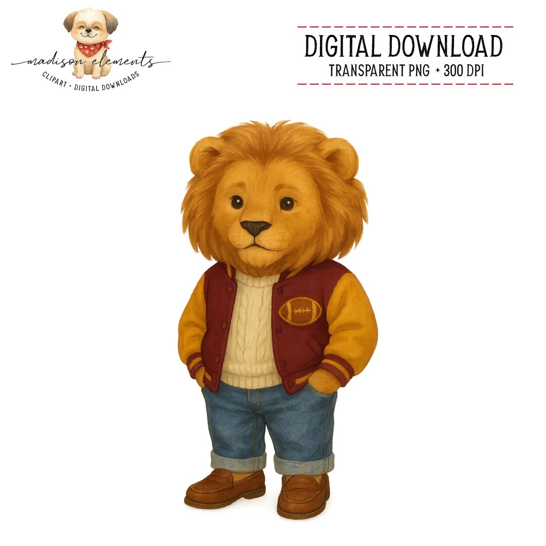 Preppy Lion Mascot Digital Art, Lion in High School Letterman Jacket ...