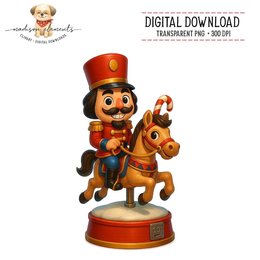 Nutcracker on Coin Operated Horse Digital Download, Christmas Clipart ...