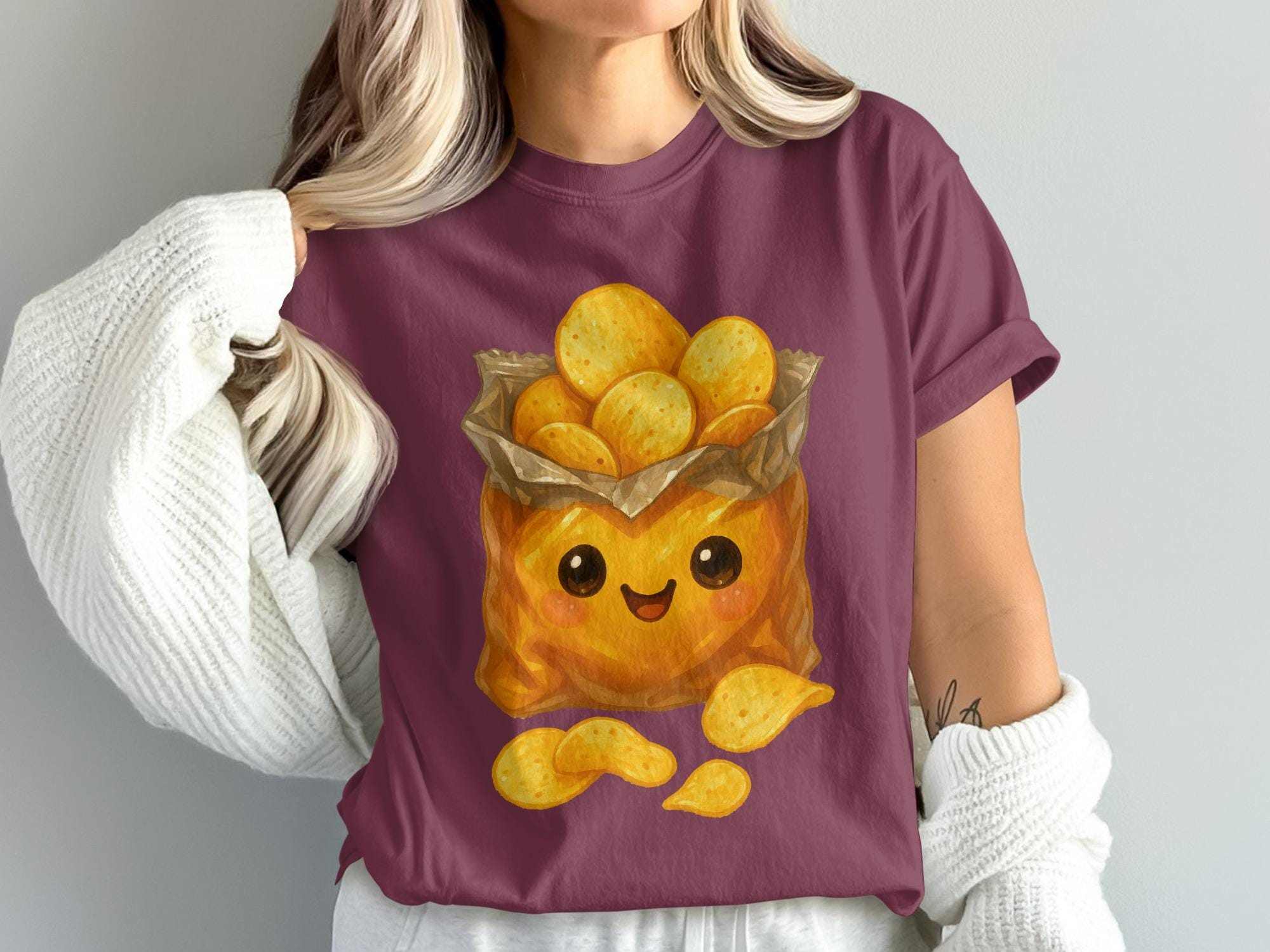 Cute Potato Chips Digital PNG, Food Art Print, Smiling Kawaii Chips ...