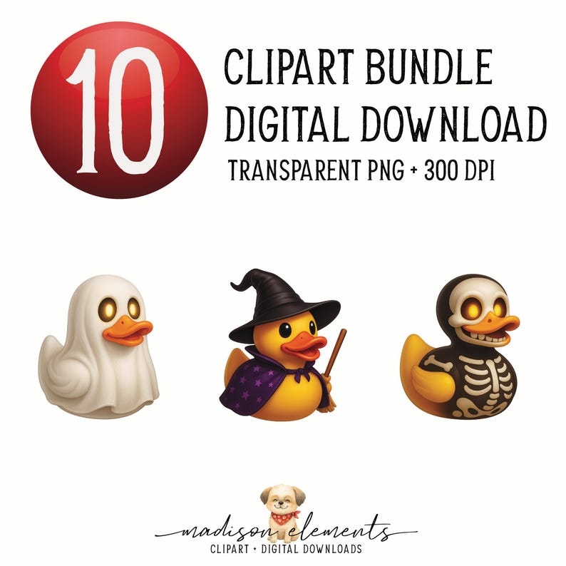 Rubber Duck Clipart Bundle, Halloween Duck Png, Cute Duck Digital ...